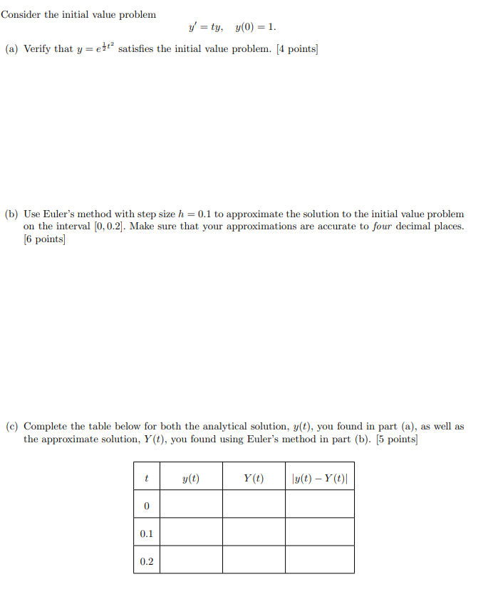 Solved Consider the initial value problem y' = ty, y(0) = 1. | Chegg.com
