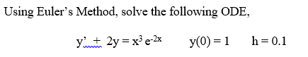 Solved Using Euler's Method, solve the following ODE, y2y = | Chegg.com