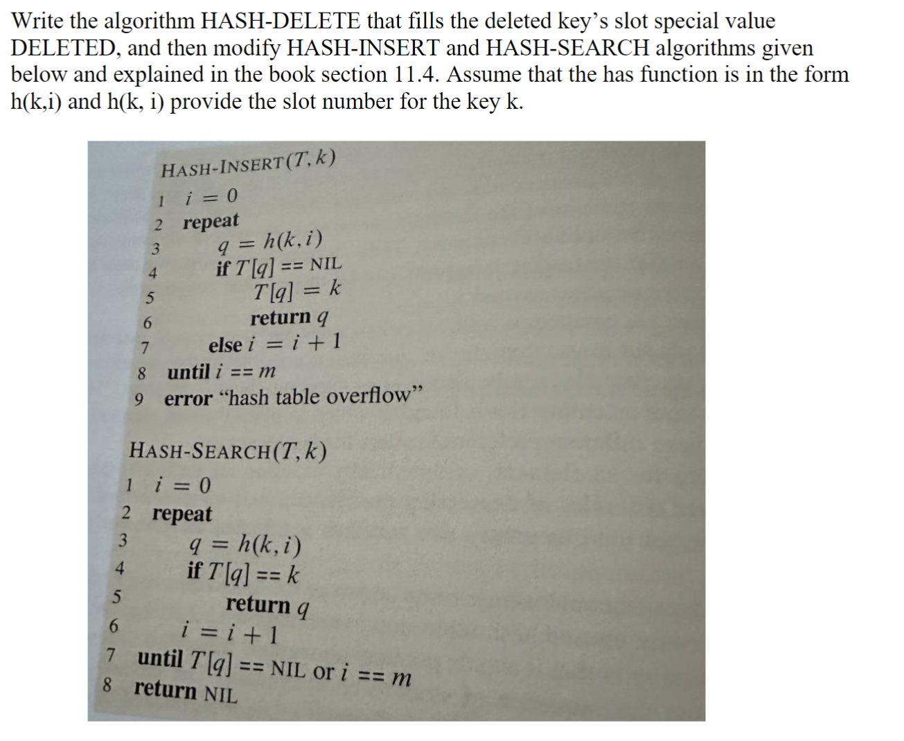 Solved Write the algorithm HASH-DELETE that fills the | Chegg.com