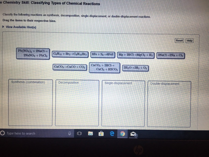 Solved e Chemistry Skill: Classifying Types of Chemical | Chegg.com