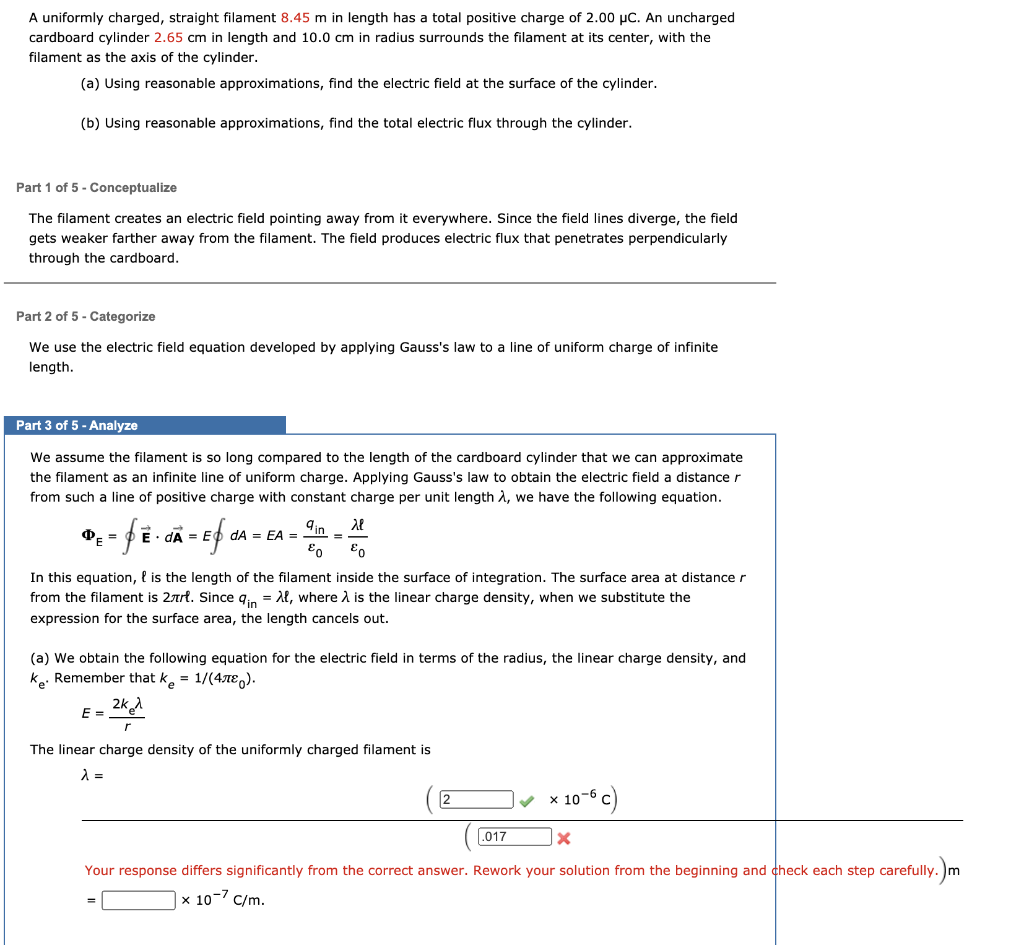 Solved A uniformly charged, straight filament 8.45 m in | Chegg.com