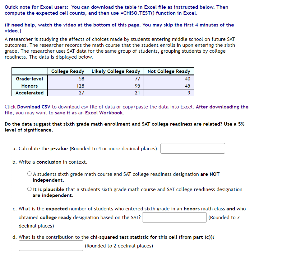 Solved All answers must be in EXCEL All answers must be in | Chegg.com