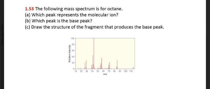 Solved 1.53 The following mass spectrum is for octane. (a) | Chegg.com