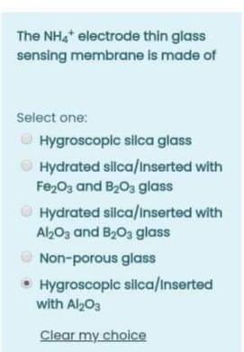 Solved The NHat electrode thin glass sensing membrane is | Chegg.com