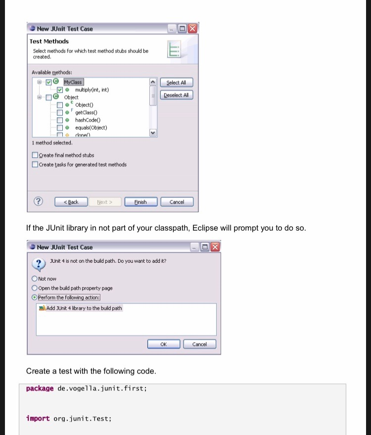 New JUnit Test Case Test Methods Select methods for | Chegg.com