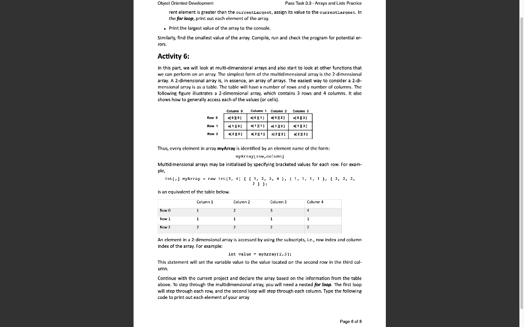 Solved Object Oriented Development Pass Task 2.3 - Arrays | Chegg.com