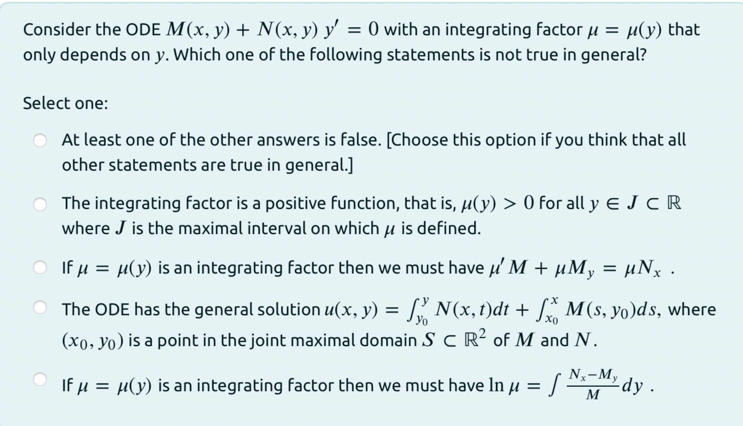 Solved Consider the ODE M(x,y)+N(x,y)y'=0 ﻿with an | Chegg.com