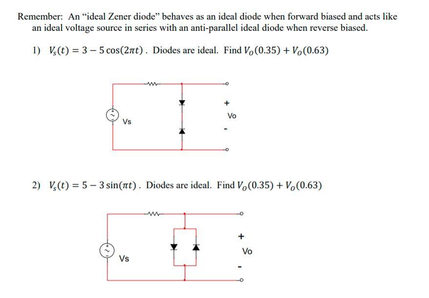 Solved Remember: An “ideal Zener diode” behaves as an ideal | Chegg.com