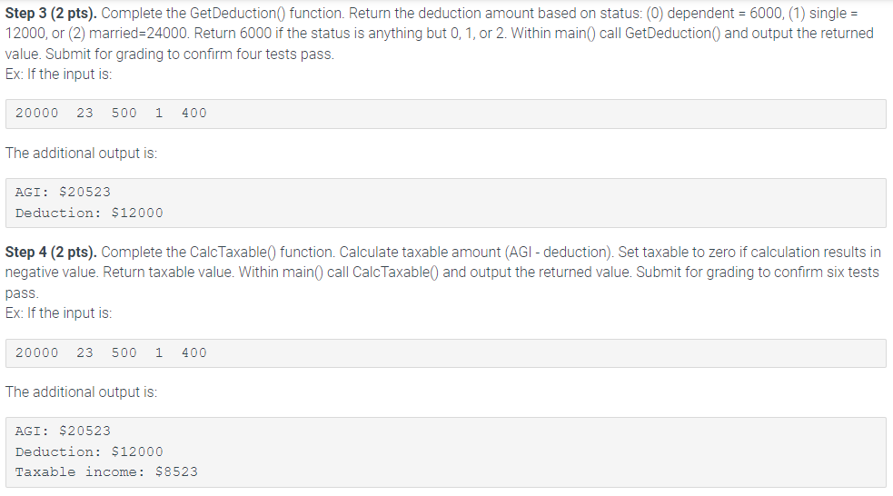 Solved 22.10 LAB*: Program: Income tax form - functions | Chegg.com
