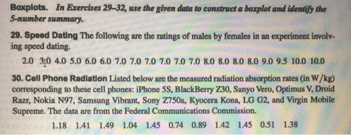 Solved Boxplots. In Exercises 29-32, use the given data to | Chegg.com