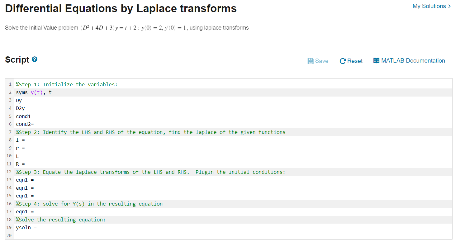 Solved Differential Equations by Laplace transforms Solve | Chegg.com