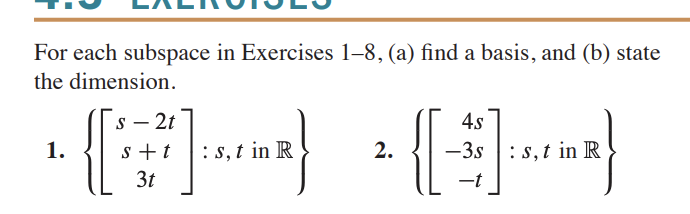 Solved For each subspace in Exercises 1-8, (a) find a basis, | Chegg.com