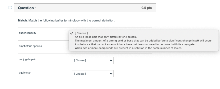 Solved D Question 1 0.5 pts Match. Match the following | Chegg.com