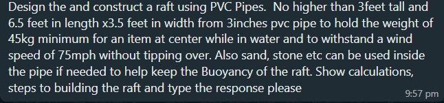 Design the and construct a raft using PVC Pipes. No | Chegg.com