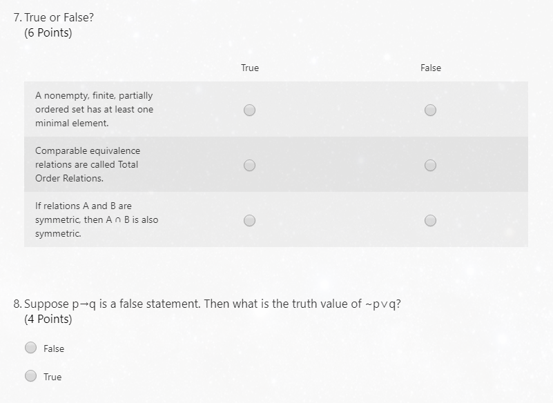 Solved 7. True or False? (6 Points) True False A nonempty, | Chegg.com