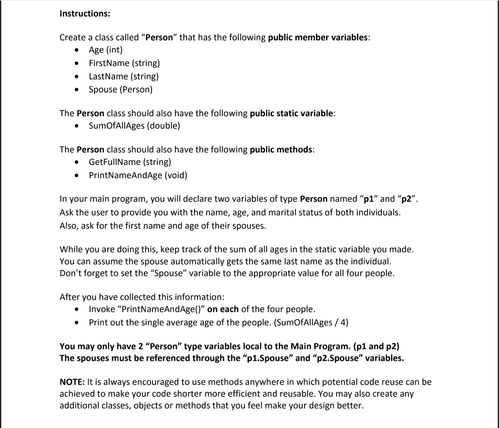 Solved Instructions: Create a class called "Person" that has | Chegg.com