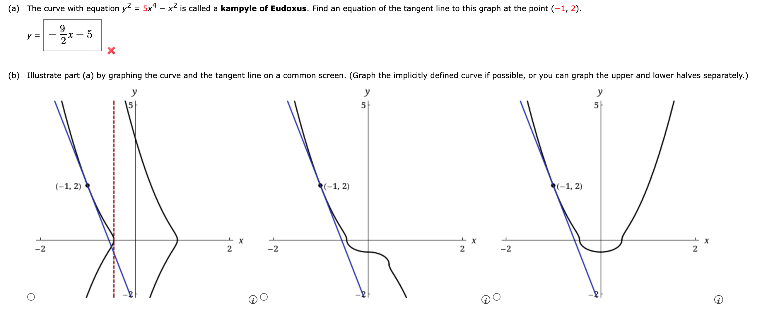 Solved The curve with equation y2=5x4−x2 y=−29x−5 | Chegg.com