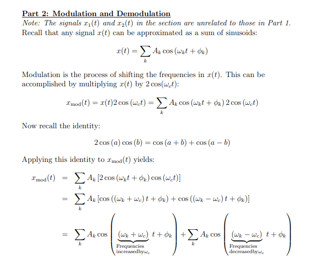 Part 2: Modulation and Demodulation Note: The signals | Chegg.com