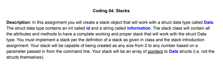 Solved Coding 04: Stacks Description: In this assignment you | Chegg.com