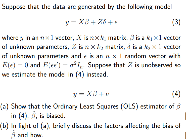 Solved Suppose that the data are generated by the following | Chegg.com