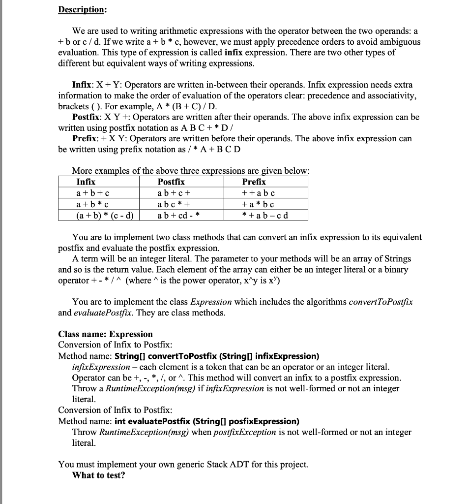 IN JAVA. Write code for ExpressionTest.java and | Chegg.com IN JAVA. Write code for ExpressionTest.java and | Chegg.com