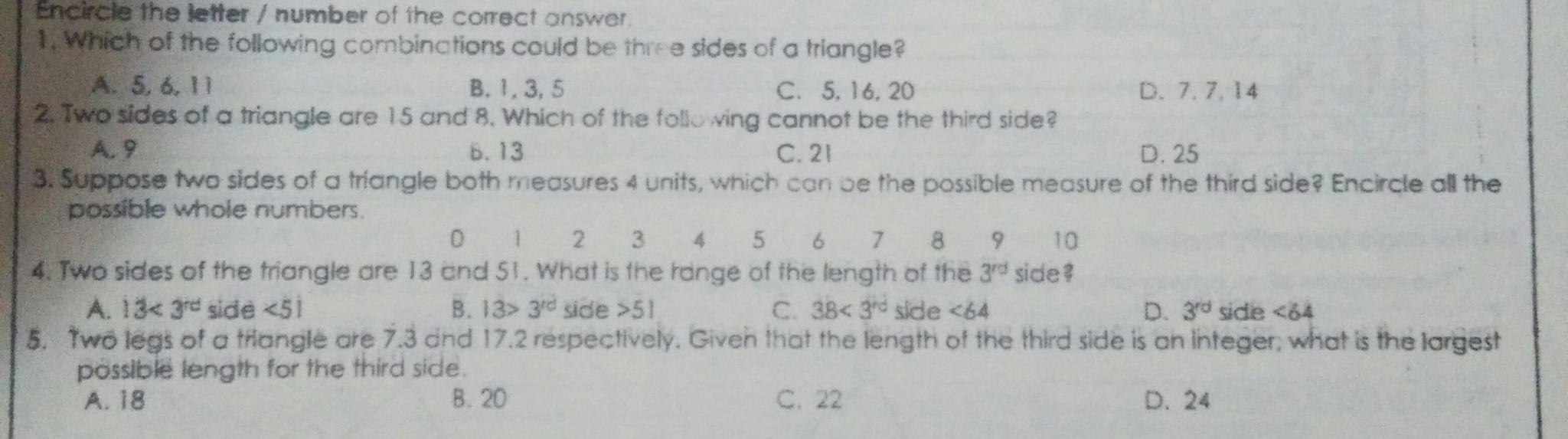 Solved Encircle the letter / number of the correct answer 1. | Chegg.com