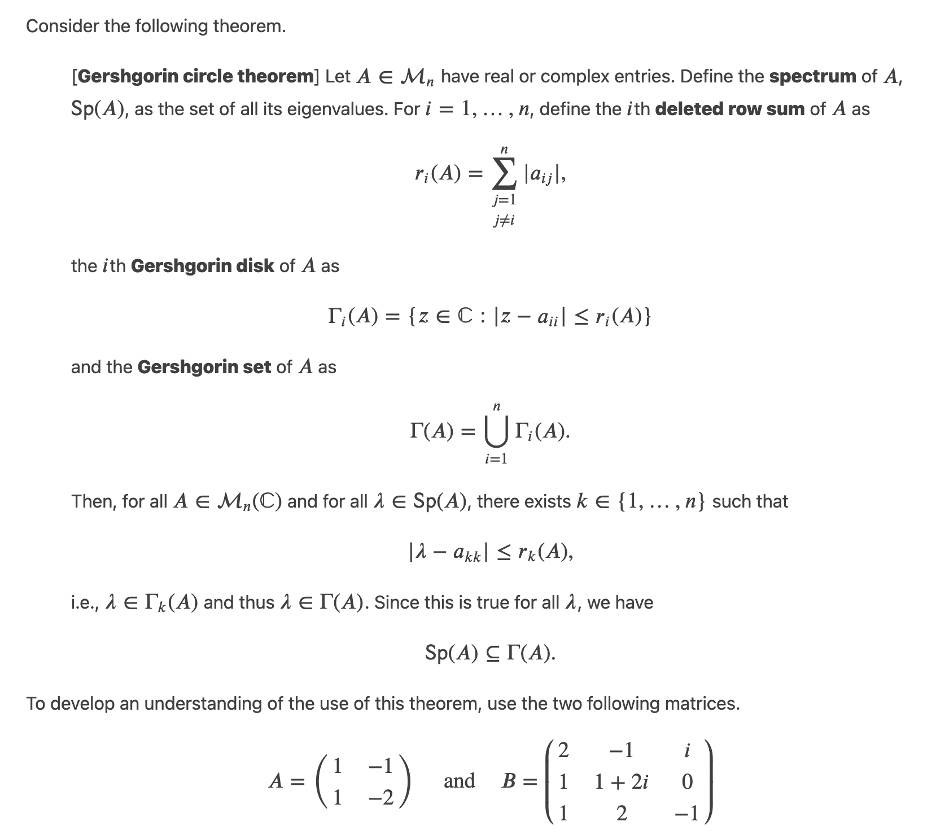 Solved Gershgorin Circle Theorem Let A∈mn Have Real Or 