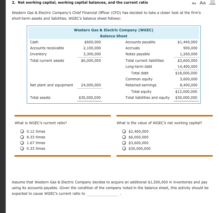 Solved 2. Net working capital, working capital balances, and | Chegg.com