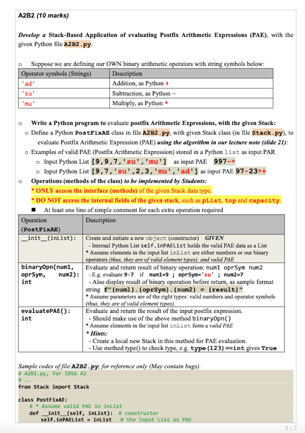 Solved A2B2 (10 marks) Develop a Stack-Based Application of | Chegg.com