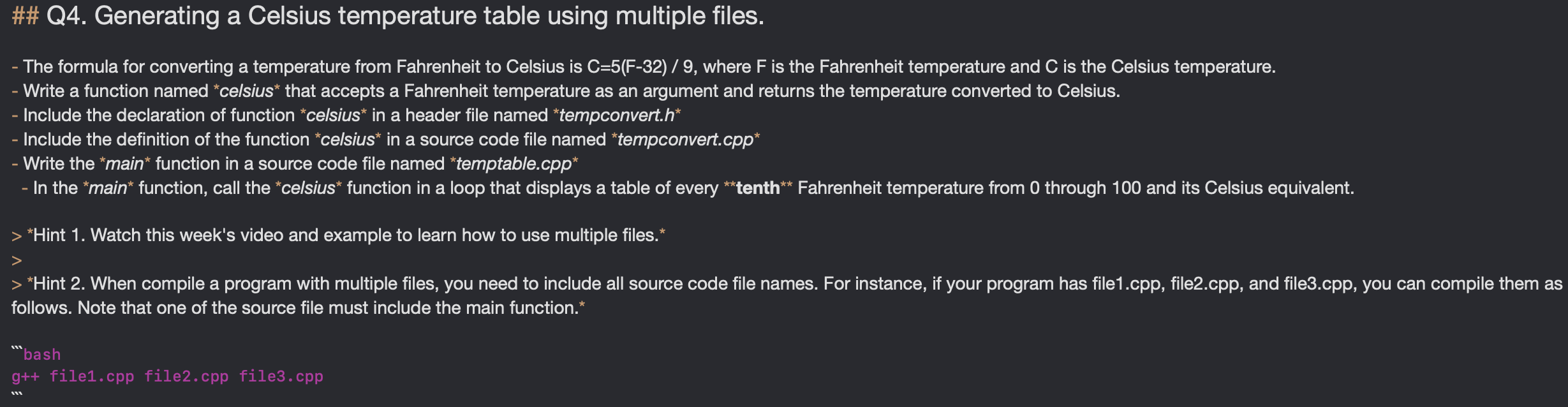 ## Q4. Generating a Celsius temperature table using | Chegg.com