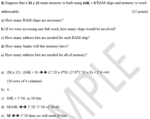 Solved 8) Suppose that a M x 32 main memory is built using | Chegg.com