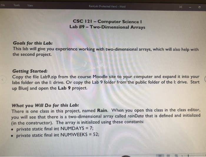 Solved File Tools View RainLab (Protected View)- Word CSC | Chegg.com