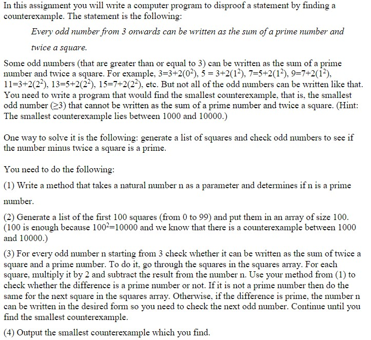 Solved In this assignment you will write a computer program | Chegg.com