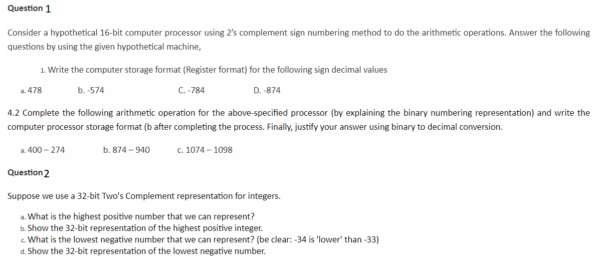 Solved Question 1 Consider a hypothetical 16-bit computer | Chegg.com