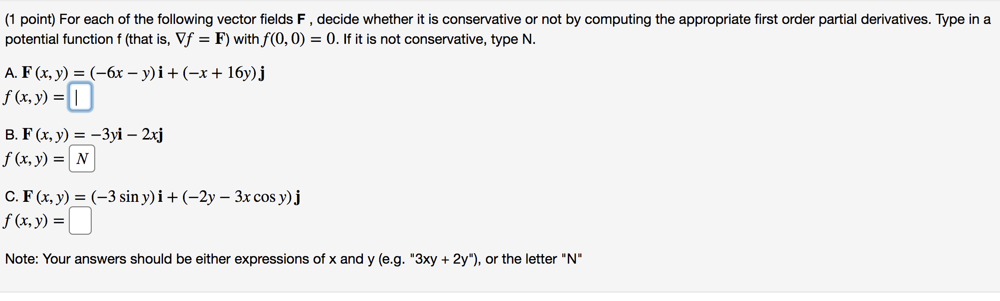 Solved (1 point) For each of the following vector fields F, | Chegg.com