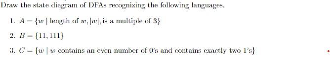 Solved Draw the state diagram of DFAs recognizing the | Chegg.com