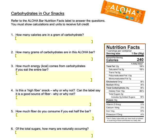 Solved Refer to the ALOHA Bar Nutrition Facts label to | Chegg.com