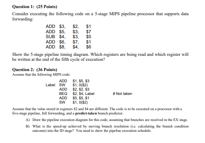 Question 1: (25 Points) Consider executing the | Chegg.com