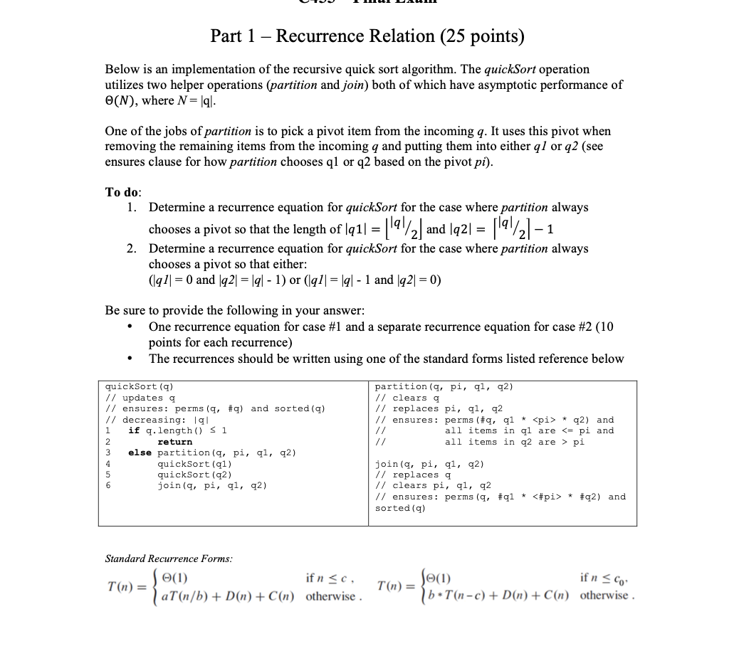 Solved Part 1 Recurrence Relation (25 points) Below is an | Chegg.com