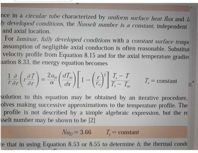 Solved how to find the nusselt number equal to 3.6 starting | Chegg.com