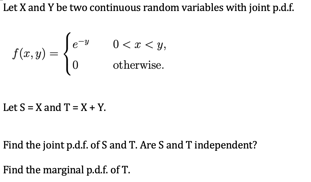 Solved Let X and Y be two continuous random variables with | Chegg.com