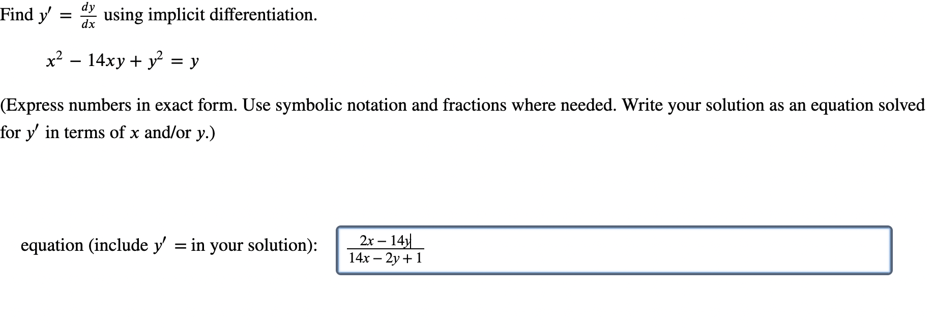 Solved Find \\( y^{\\prime}=\\frac{d y}{d x} \\) using | Chegg.com