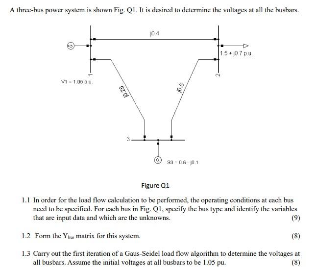 Solved A three-bus power system is shown Fig. Q1. It is | Chegg.com