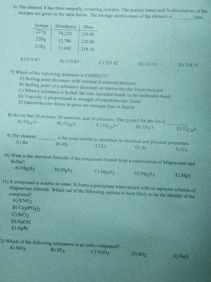 Solved 6) The element X has three naturally occurring | Chegg.com