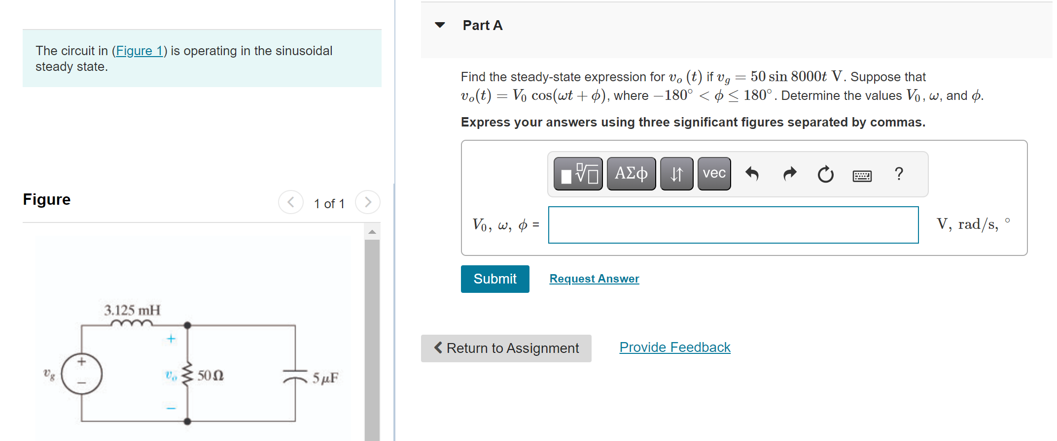 Solved The circuit in 1 is operating in the sinusoidal | Chegg.com