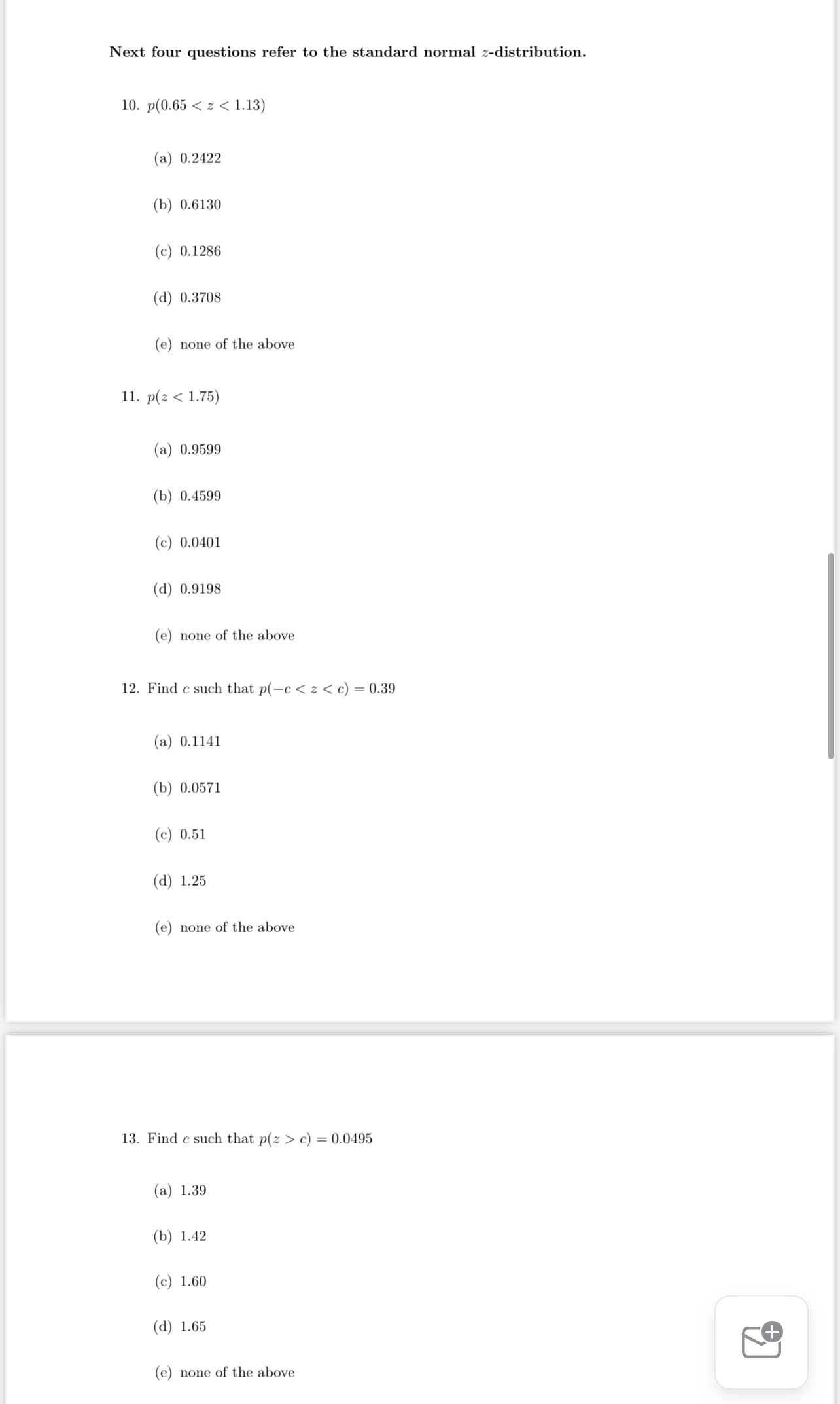 Solved Next four questions refer to the standard normal | Chegg.com