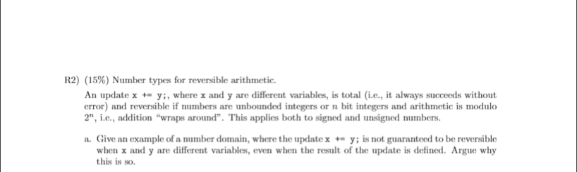 R2) (15%) Number types for reversible arithmetic. An | Chegg.com