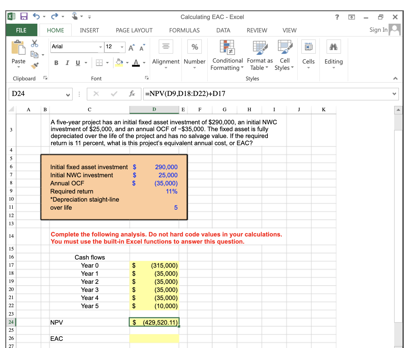 Solved A five-year project has an initial fixed asset | Chegg.com