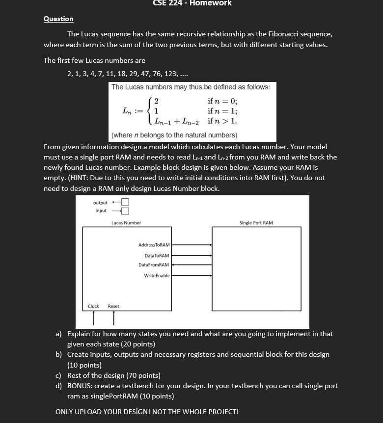Solved CSE 224 - Homework Question The Lucas sequence has | Chegg.com