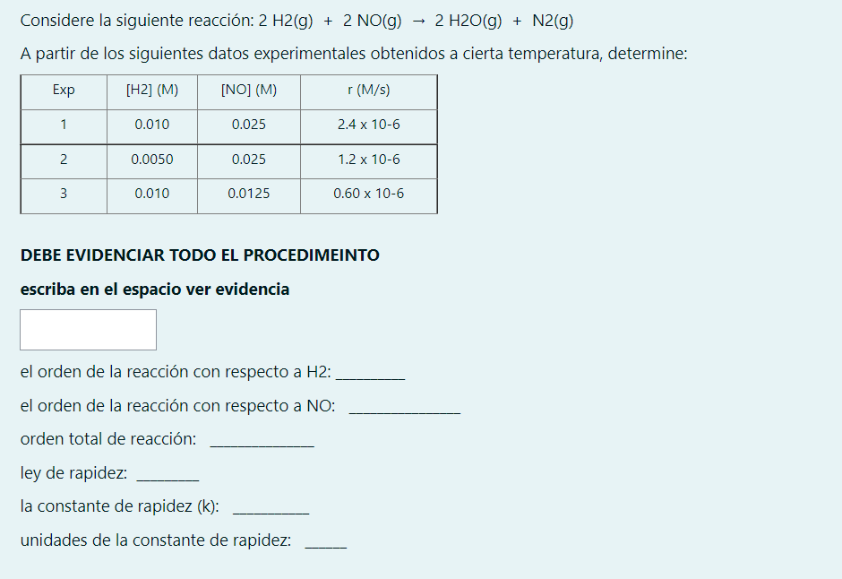 Solved Consider The Following Reaction 2 H2 G 2 No G